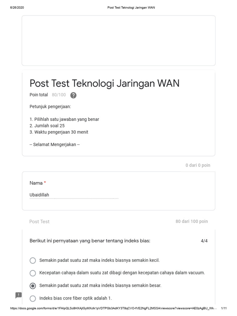 Post Test Teknologi Jaringan WAN | PDF | Sains & Matematika | Teknologi ...