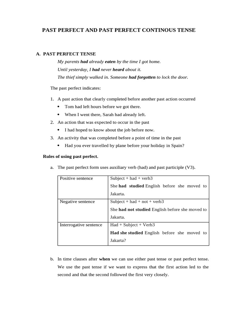 Past Perfect and Past Perfect Continous Tense | PDF