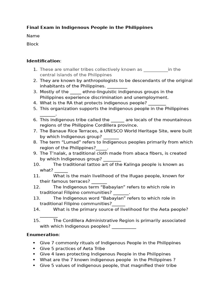 Indigenous People Final Exam | PDF