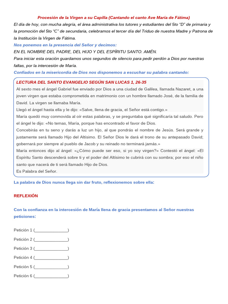 Procesión de La Virgen A Su Capilla | PDF