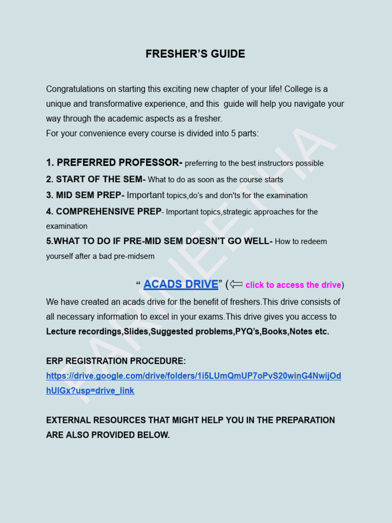 Fresher's Guide | PDF