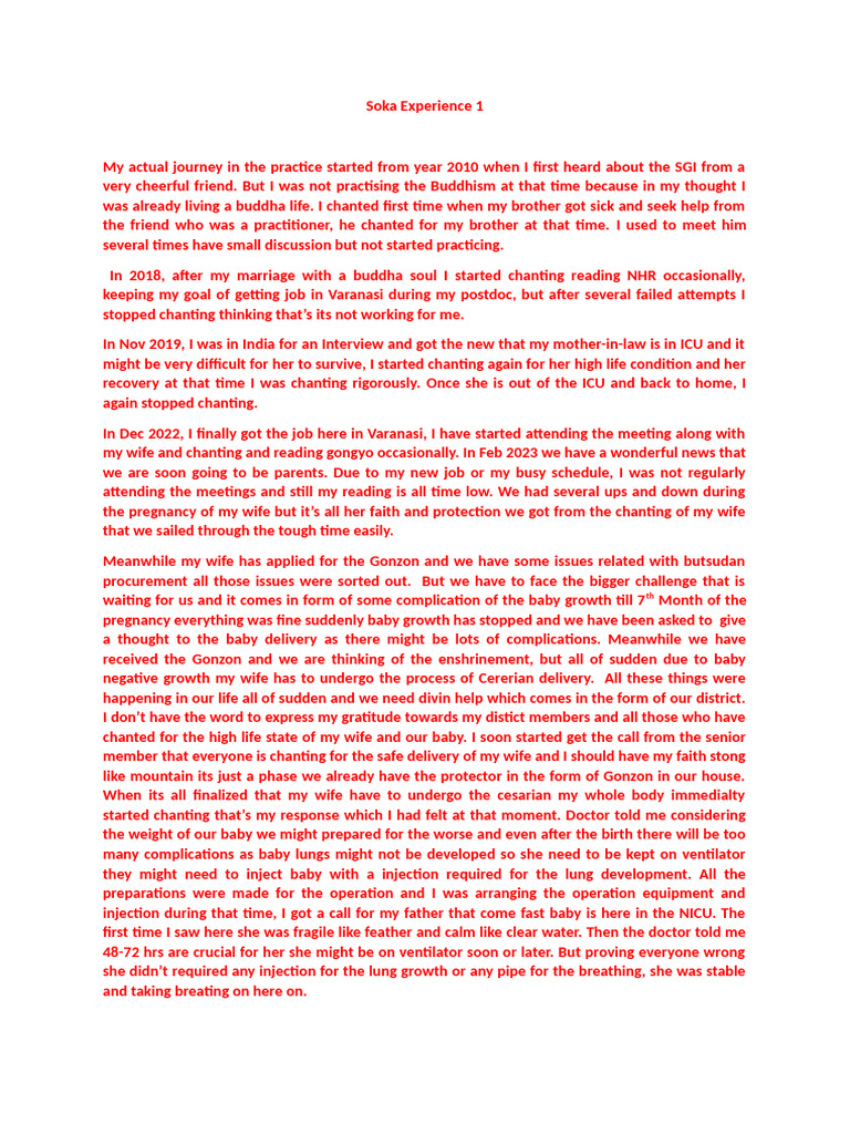 Soka Experience 1 | PDF