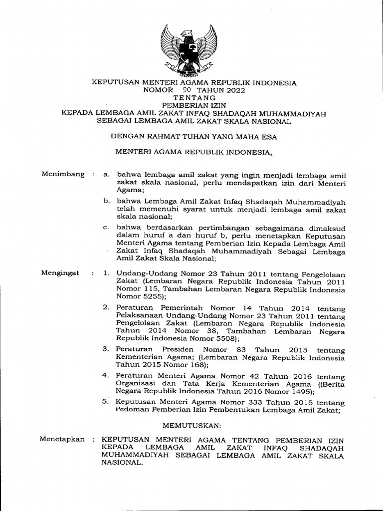 SK Perpanjangan Izin Lazismu Sebagai Laznas | PDF