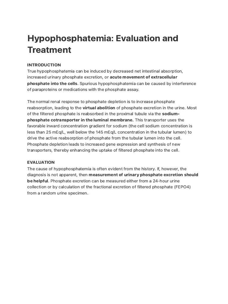 Hypophosphatemia Evaluation and Treatment | PDF
