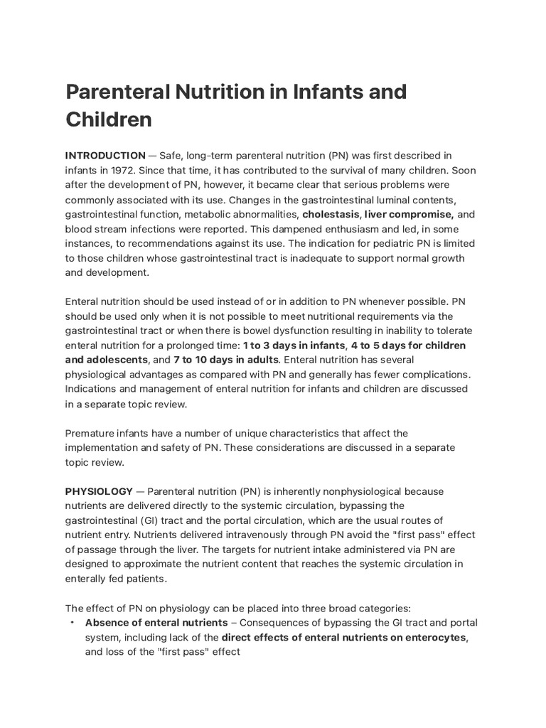 Parenteral Nutrition in Infants and Children | PDF