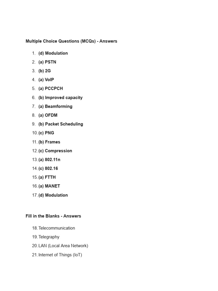 Multiple Choice Questions (MCQS) - Answers | PDF