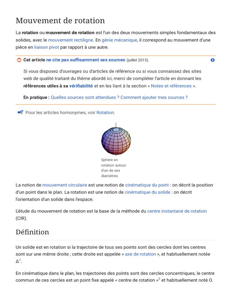 Mouvement de Rotation - Wikipédia | PDF