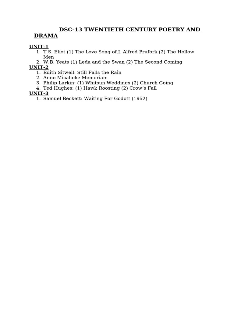 Twentieth Century Poetry and Drama | PDF | Poetry