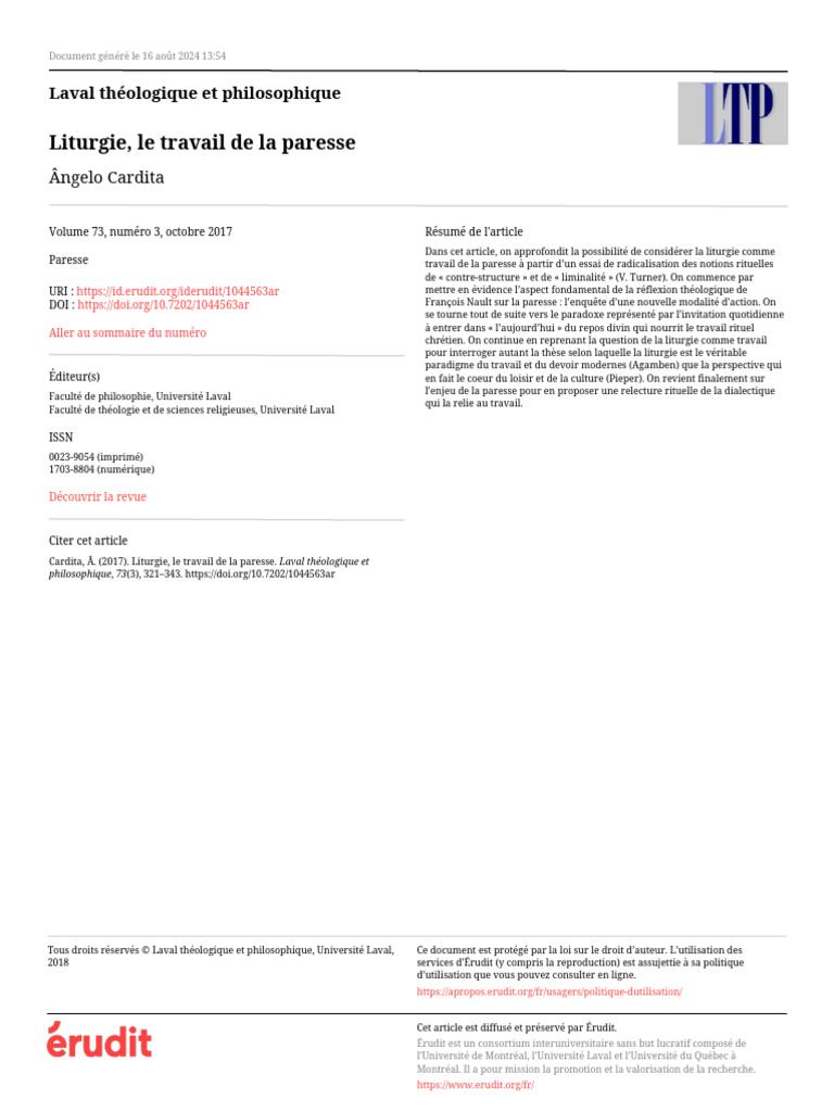 Liturgie, Le Travail de La Paresse: Ângelo Cardita | PDF