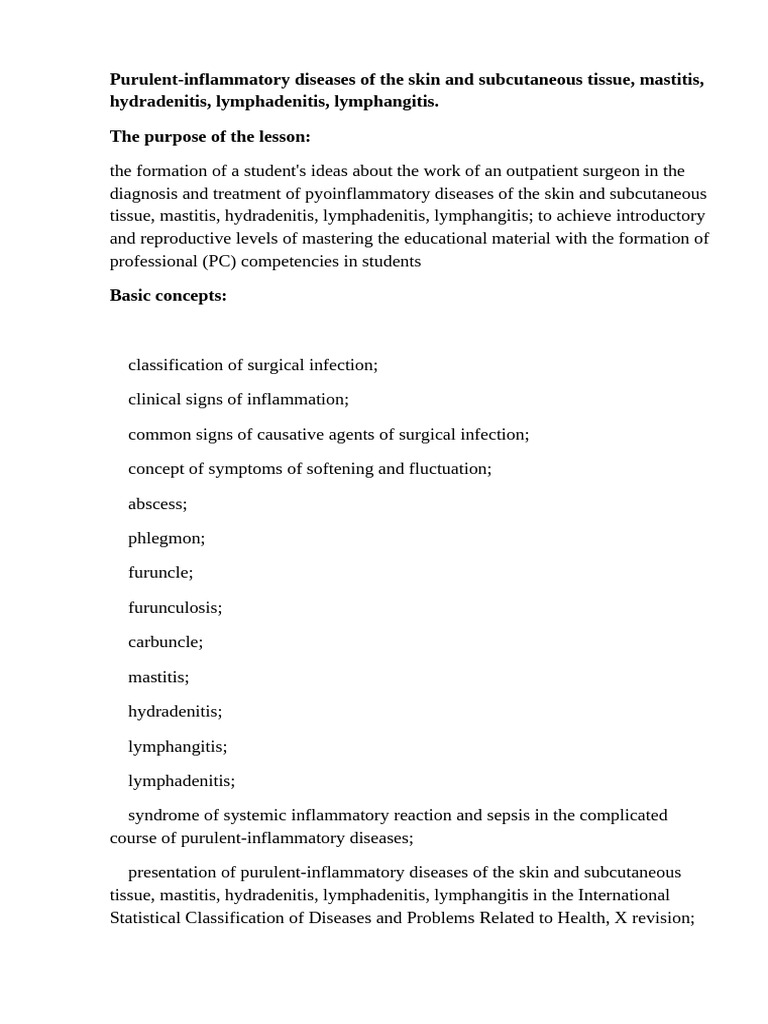 Purulent-Inflammatory Diseases of The Skin and Subcutaneous Tissue ...