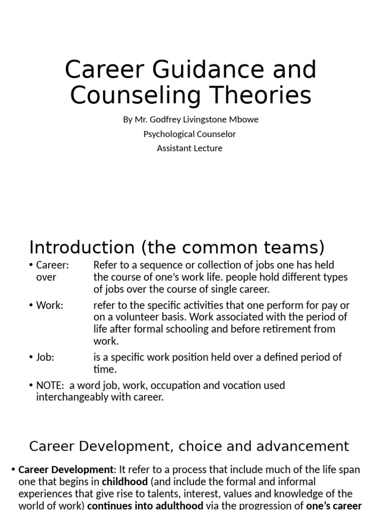 Career Guidance and Counseling Theories | PDF