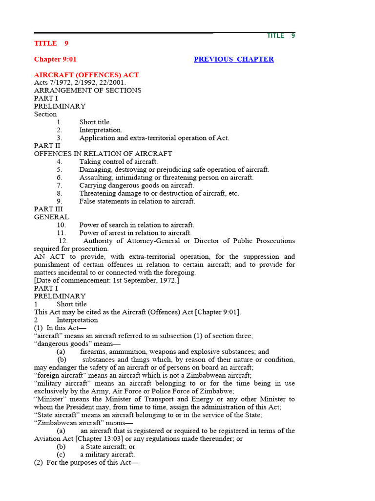 Aircraft (Offences) Act 9 01 | PDF