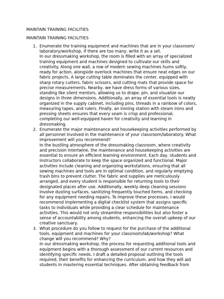 Maintain Training Facilities | PDF