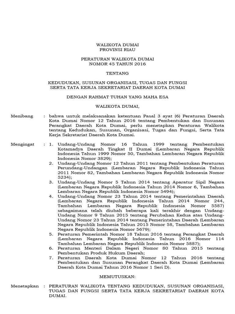 Perwa 45 Tahun 2016 | PDF