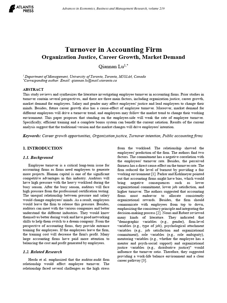 Turnover in Accounting Firm: Organization Justice, Career Growth ...