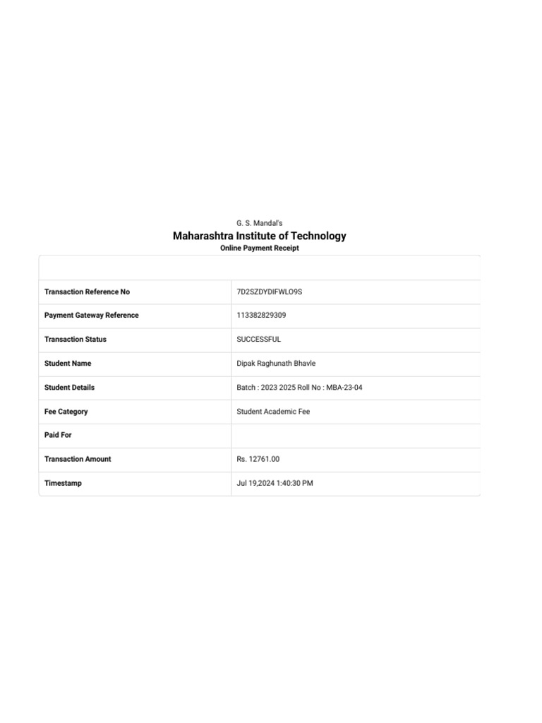 Fees Receipt 2nd Year MBA | PDF