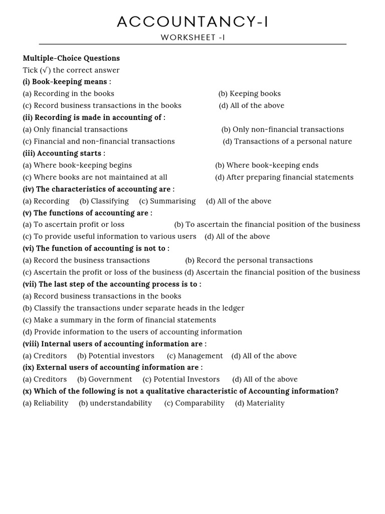Accountancy-I Worksheet-I | PDF