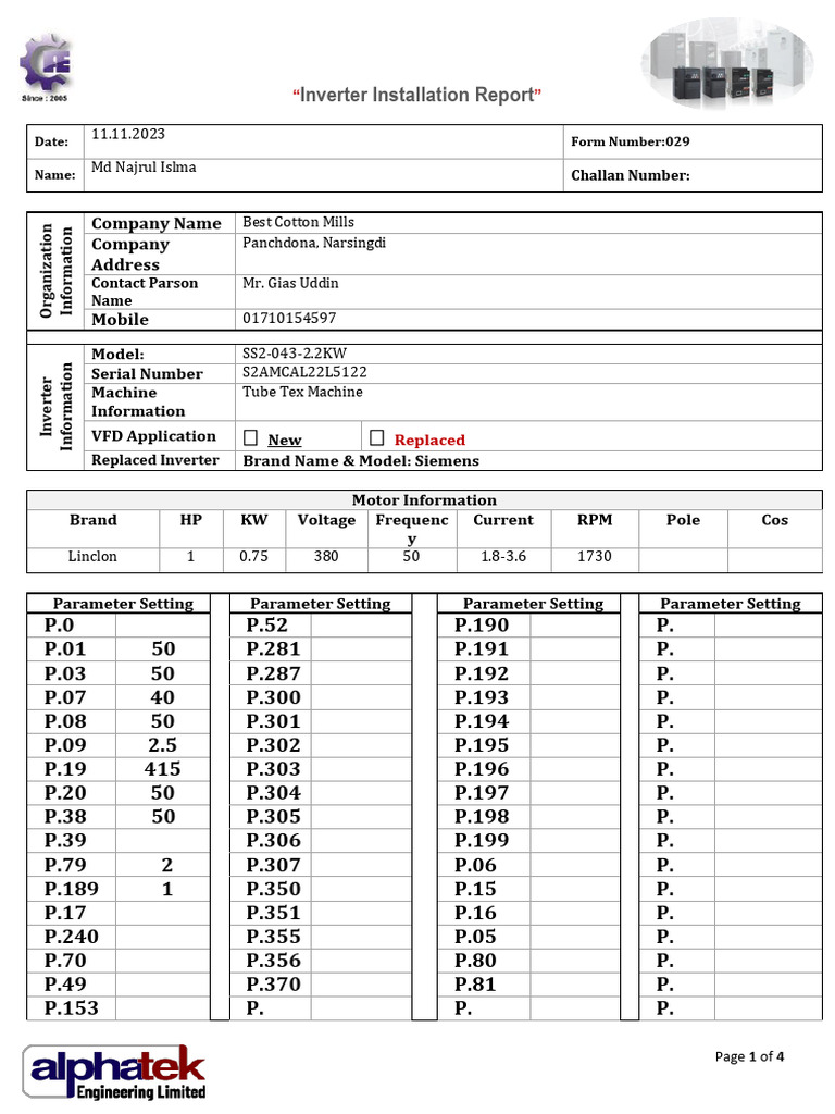 029-VFD Installation - Tube Tex Machine | PDF