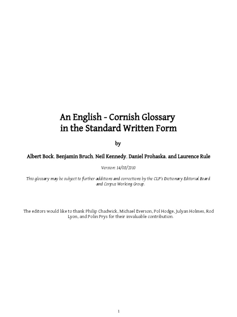 English-Cornish Language Glossary | PDF | Grammatical Gender ...