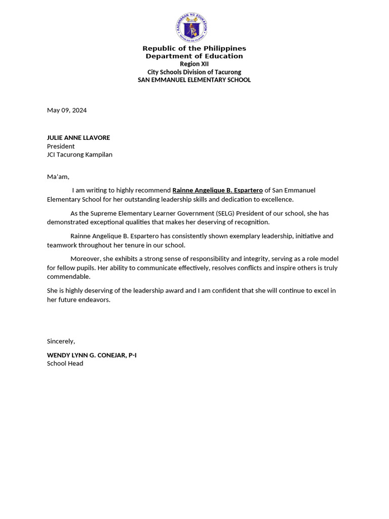 Selg Letter | PDF