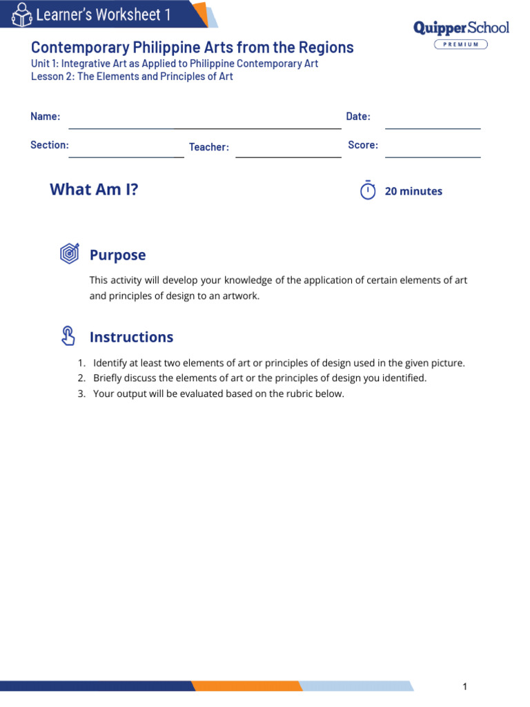 CPAR 11 - 12 Q3 0102 The Elements and Principles of Art SW1 | PDF