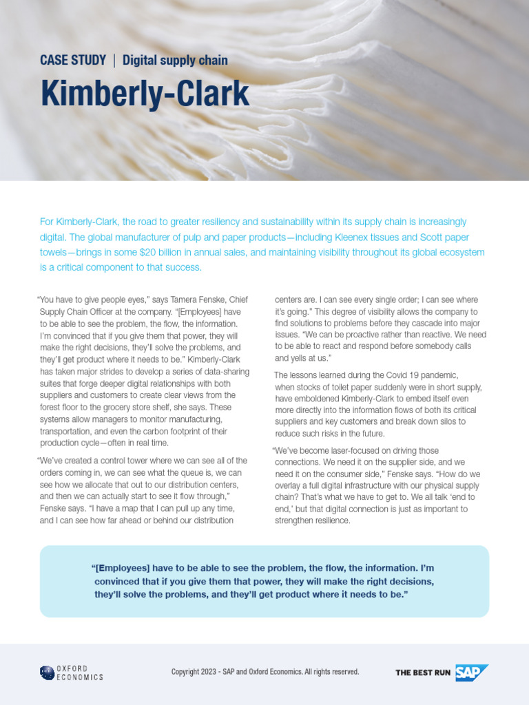 Kimberly Clark Digital Supply Chain Case Study | PDF | Supply Chain ...