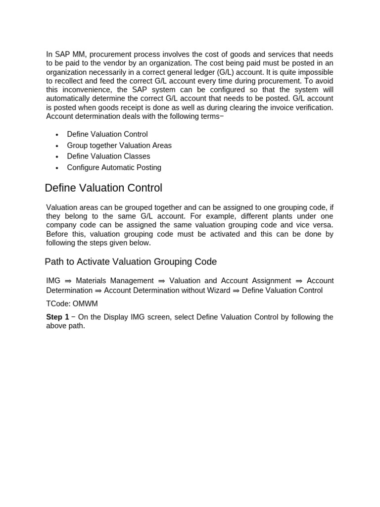 Valuation and Account Determination in SAP MM | PDF | Computing | Business