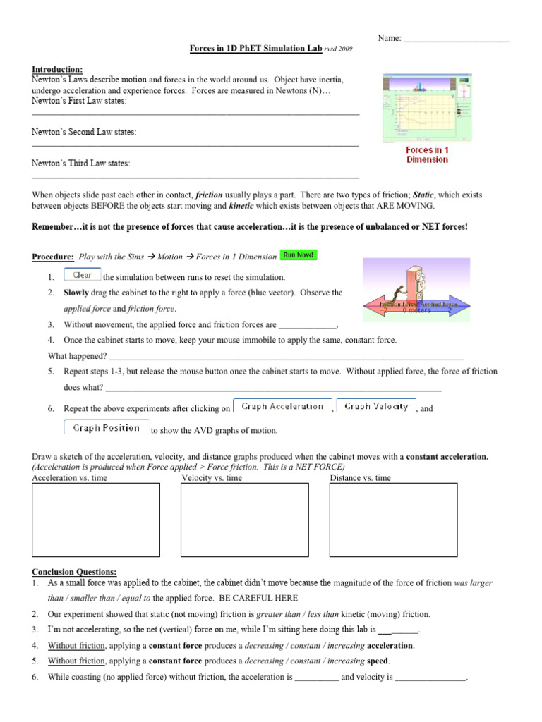 Forces in PhET Simulation Lab PDF | PDF