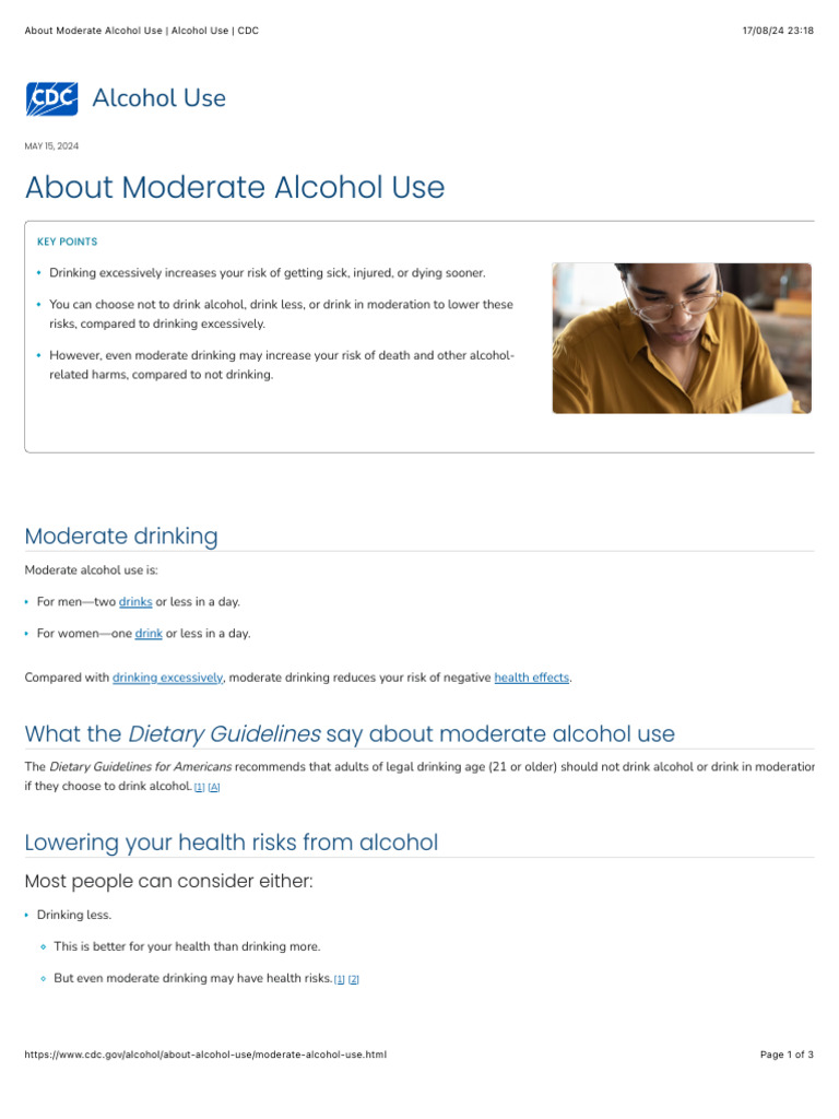 About Moderate Alcohol Use - Alcohol Use - CDC | PDF