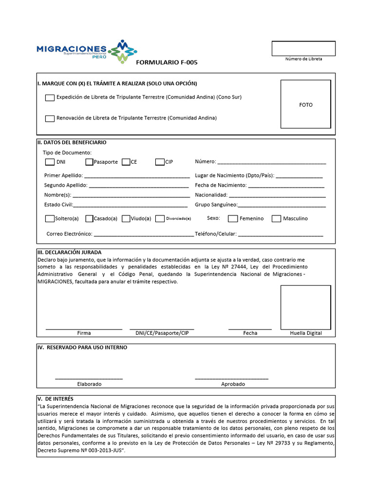 Formulario F-005 | PDF