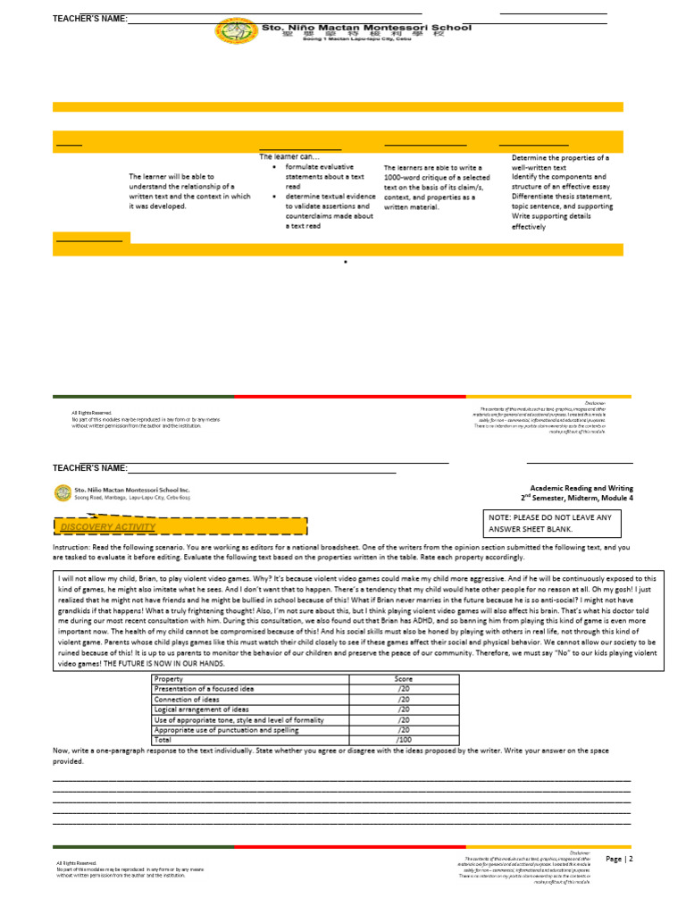 Reading and Writing Module 4 | PDF