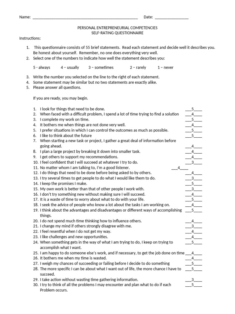 Personal Entrepreneurial Competencies | PDF