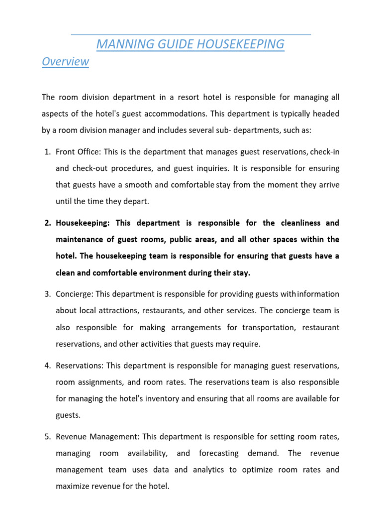 Manning Guide Housekeeping | PDF