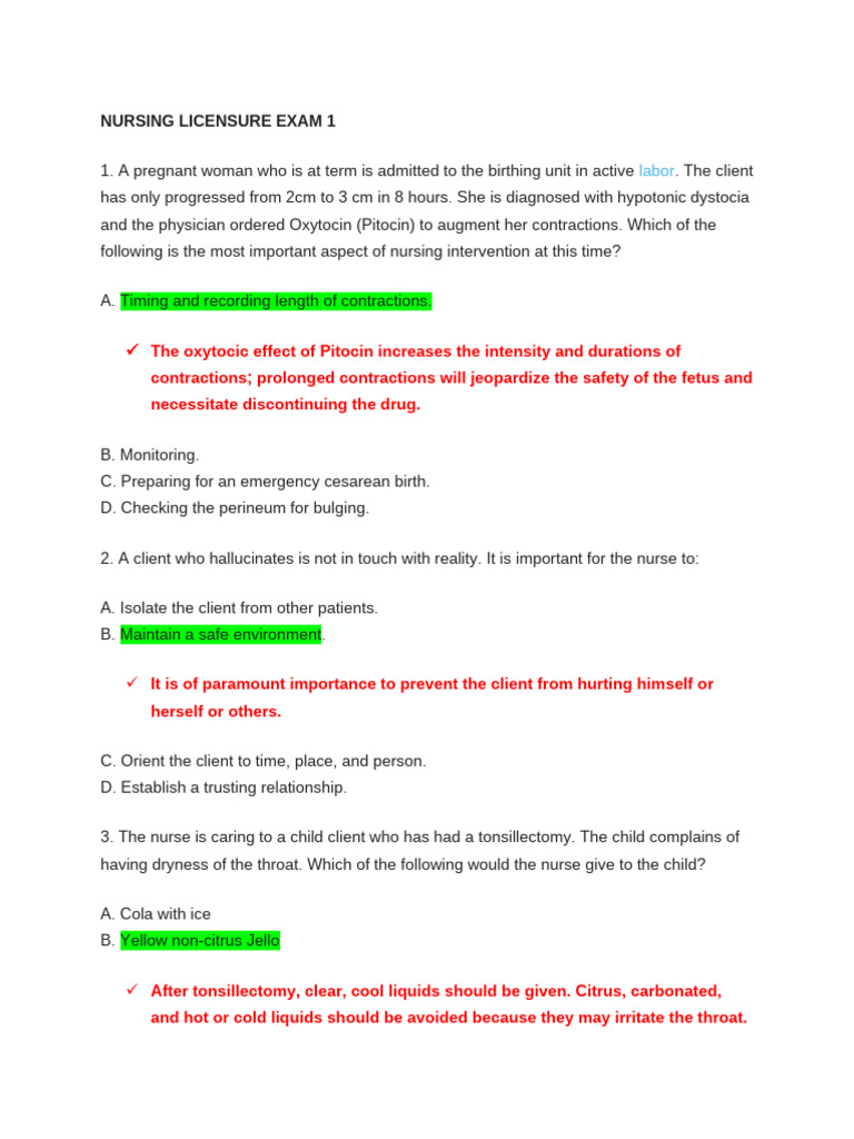 Nursing Licensure Exam 1-1 | PDF