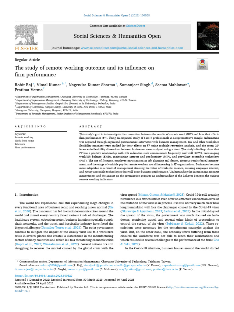 The Study of Remote Working Outcome and Its Influence On Firm ...
