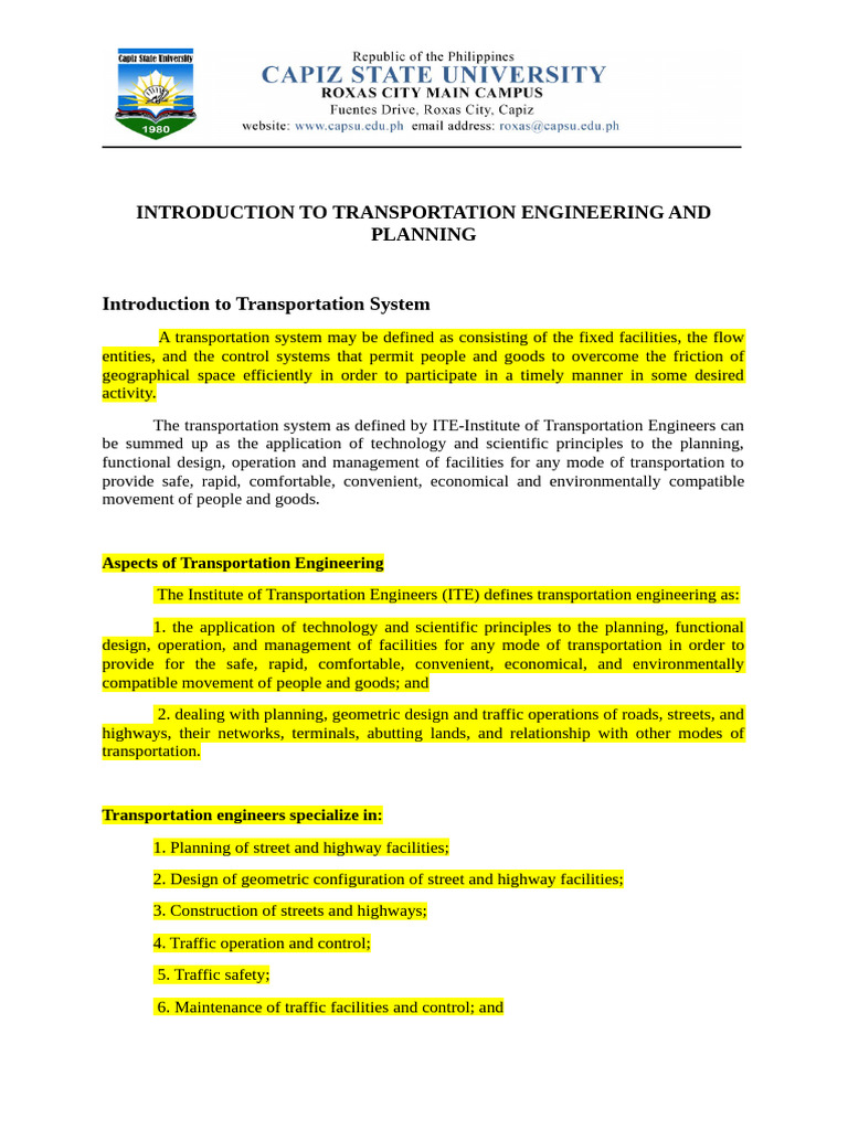 Introduction To Transportation Engineering and Planning | PDF