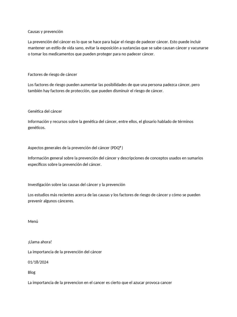 Causas y Prevencion Del Cancer | PDF | Cáncer | Alimentos