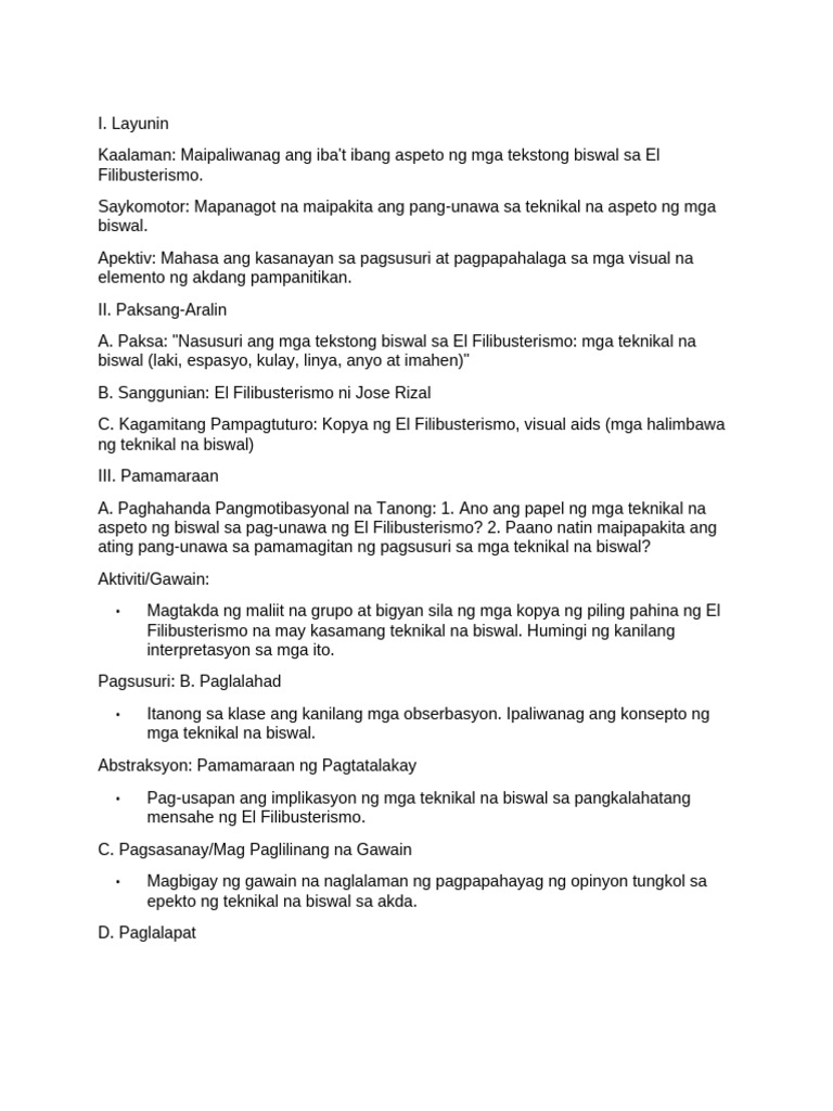 Nasusuri Ang Mga Tekstong Biswal Sa El Filibusterismo Mga Teknikal Na Biswal (Laki, Espasyo ...