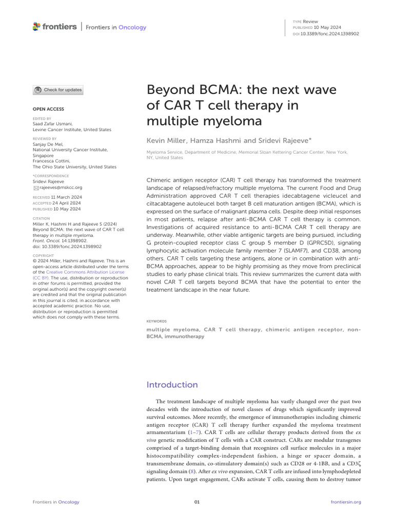 Beyond BCMA The Next Wave of CAR T Cell Therapy in | PDF