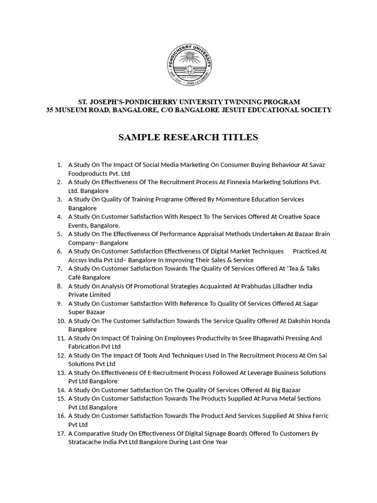 Research Titles Sample | PDF