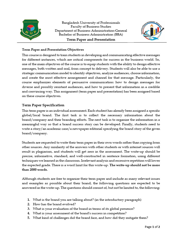 Term Paper & Presentation Structures | PDF