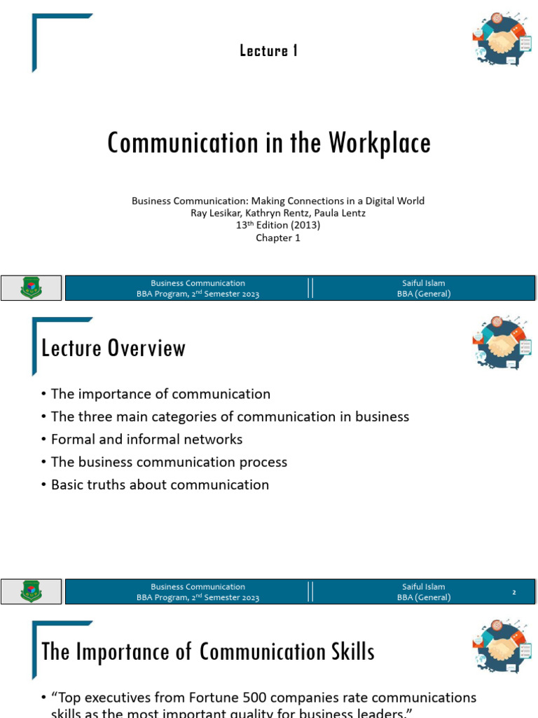Lecture On Commnication in Workplace | PDF | Communication | Business