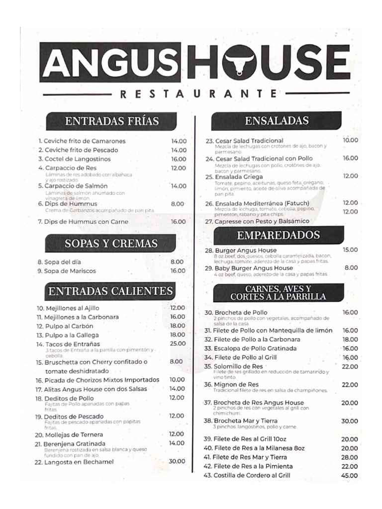 Menu Angus House - Nuevo | PDF