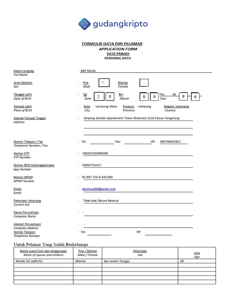 Form Aplikasi Pelamar GK 1111 | PDF