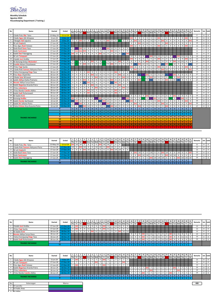 08-Roster HK Training, August 2024 | PDF