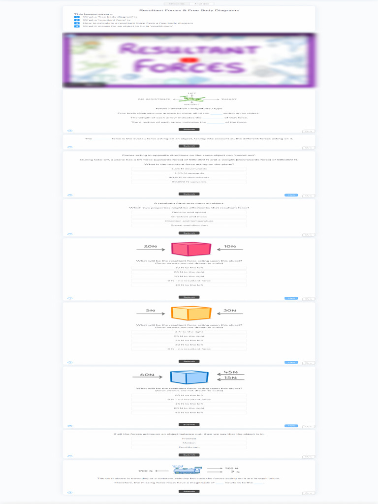 Resultant Forces Free Body Diagrams Lesson GCSE Physics Edexcel IGCSE ...
