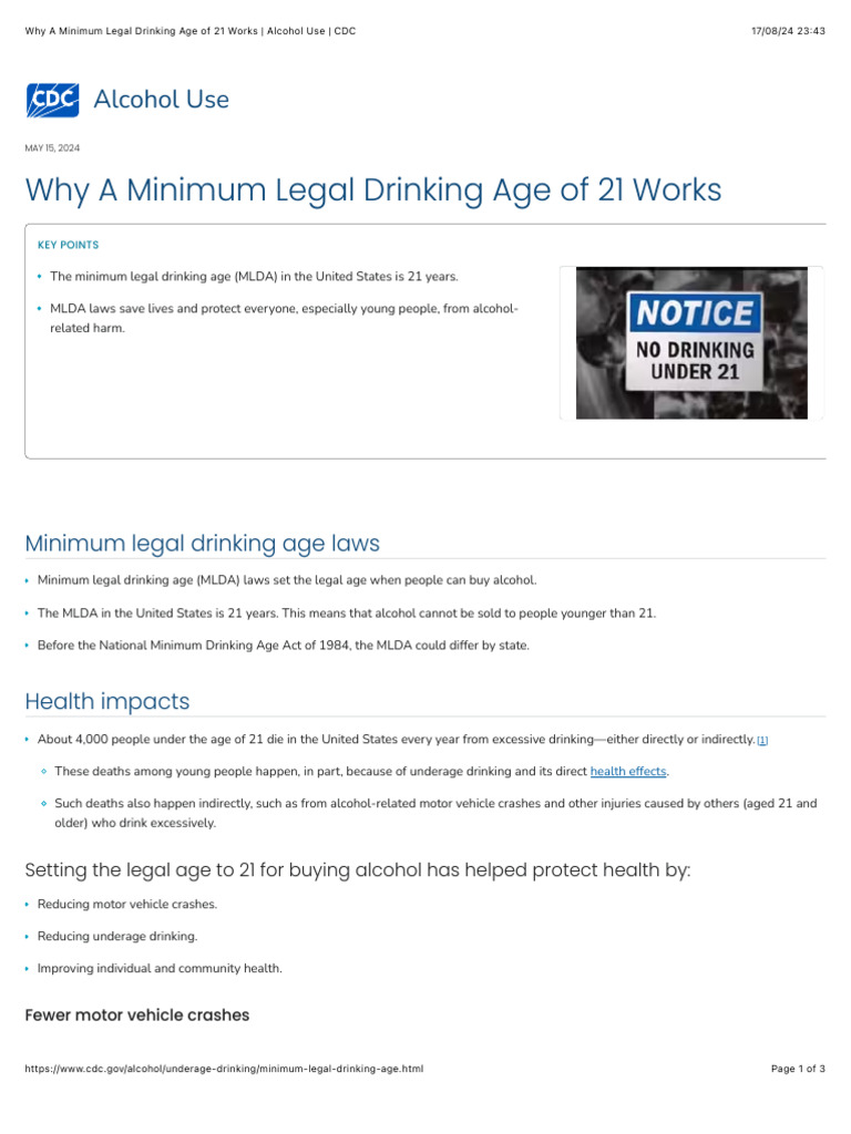 Why A Minimum Legal Drinking Age of 21 Works - Alcohol Use - CDC | PDF