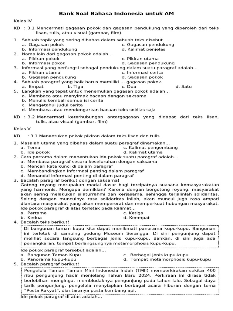 Bank Soal Bahasa Indonesia Untuk AM | PDF