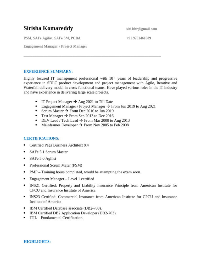 Sirisha Komareddy Resume PM | PDF