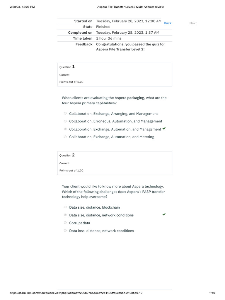 Aspera File Transfer Level 2 Quiz - Attempt Final | PDF